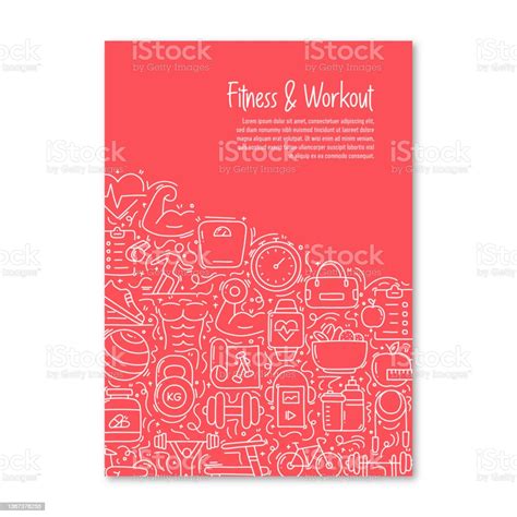 피트니스 및 운동 관련 개체 및 요소 손으로 그린 벡터 낙서 일러스트 레이션 컬렉션 포스터 다른 피트니스 및 운동 개체와 커버