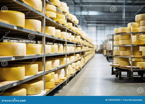 A Large Production Room Filled With Many Racks And Shelves With Different Types Of Cheese The
