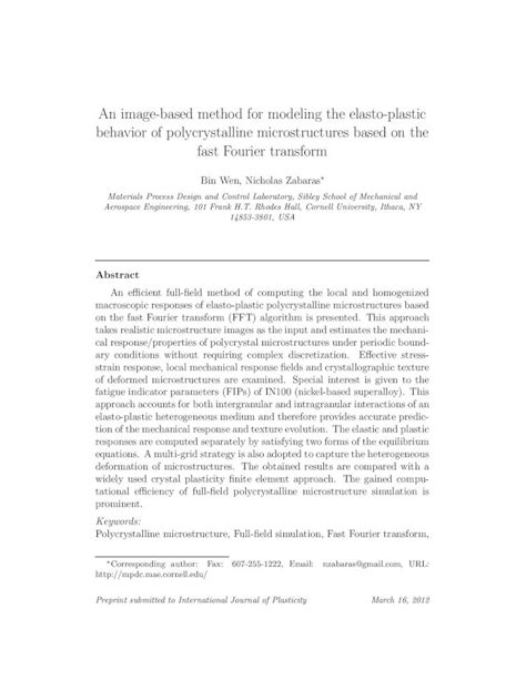 Pdf An Image Based Method For Modeling The Elasto Plastic · Microstructure Extensions Of