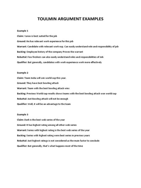 Toulmin Argument Examples Pdf