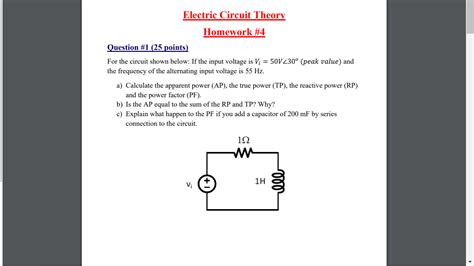 Solved Electric Circuit Theory Homework Question Chegg Com