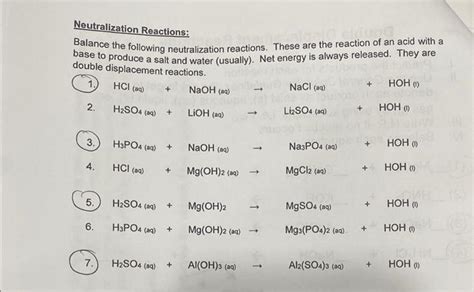Solved Neutralization Reactions Balance The Following