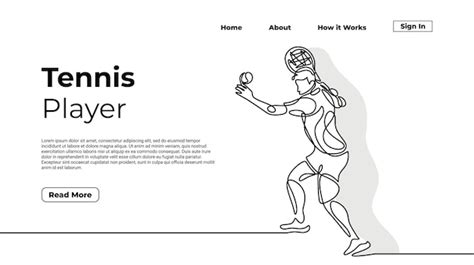 테니스를 치는 남자의 연속 한 선 그리기 한 손으로 그린 선수 선수 스포츠 게임 라켓 웹 랜딩 페이지 개념을 들고 있는 사람들의 벡터 그림 프리미엄 벡터