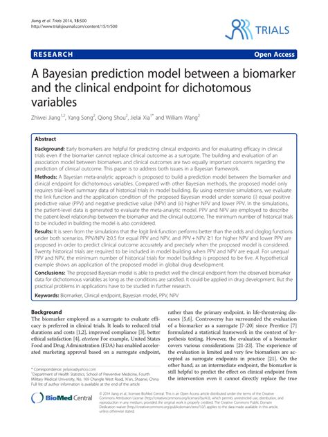 Pdf A Bayesian Prediction Model Between A Biomarker And The Clinical