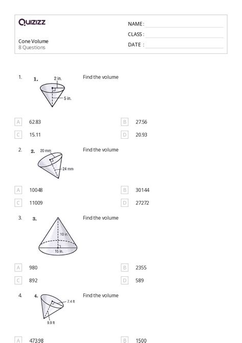 cone volume worksheet