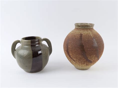Bryan Trueman Pottery Vase Together With A Pottery Vessel 20th Century Incised Bryan Trueman