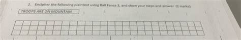 Solved Encipher The Following Plaintext Using Rail Fence Chegg