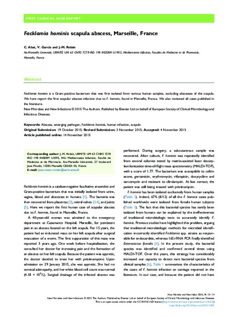Pdf Facklamia Hominis Scapula Abscess Marseille France