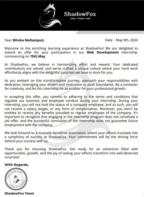 Internship Shadowfox Webdevelopment Bilvika Naidu