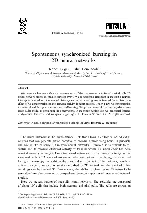 Pdf Spontaneous Synchronized Bursting In 2d Neural Networks