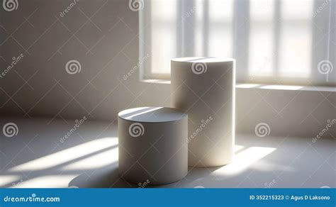 Minimalist White Cylinders 3d Render Sunlight Background Stock Illustration Illustration Of