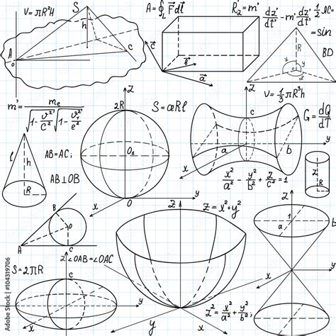 Beautiful Vector Seamless Pattern With Mathematical Figures Plots And Formulas Handwritten On