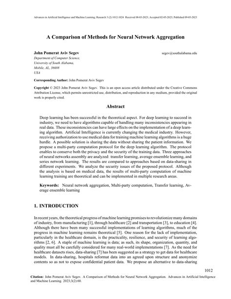 pdf a comparison of methods for neural network aggregation
