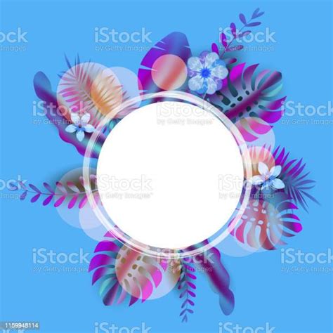 여름 판매 배너 야자수 잎 정글 잎 그라데이션 홀로그램 포스터 꽃 열대 여름 배경입니다 벡터 일러스트 템플릿 가격에 대한 스톡