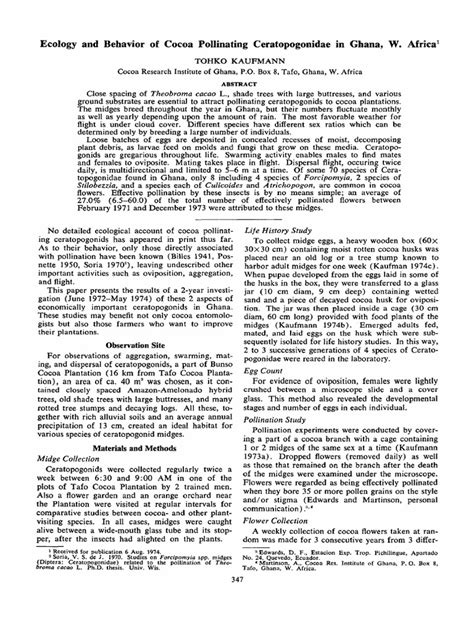 Ecology And Behavior Of Cocoa Pollinating Ceratopogonidae In Ghana W