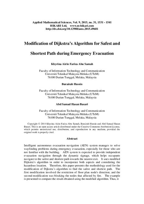 Pdf Modification Of Dijkstras Algorithm For Safest And Shortest Path