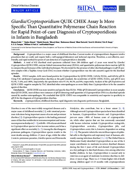 Pdf Giardia Cryptosporidium Quik Chek® Assay Is More Specific Than Qpcr For Rapid Point Of