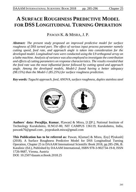 Pdf A Surface Roughness Predictive Model For Dss Dokumentips