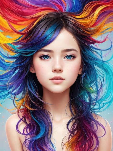 Premium Ai Image A Girl With A Rainbow Hair