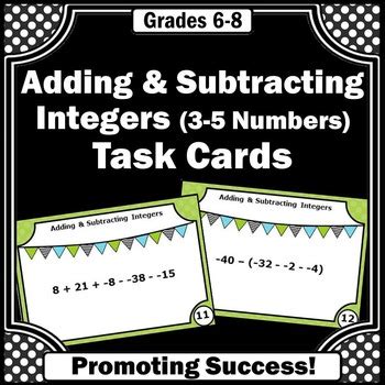 Pre Algebra Adding And Subtracting Integers Math Task Cards Game NS A