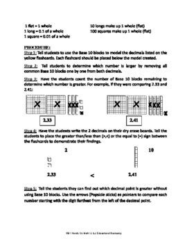 Comparing Decimals NF Hands On Activity Leveled Practice
