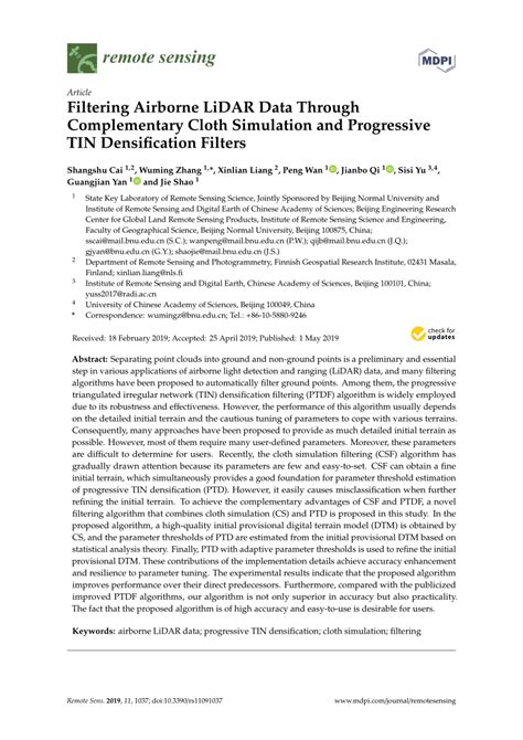 Pdf Filtering Airborne Lidar Data Through Complementary Cloth