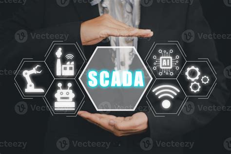 Scada Supervisory Control And Data Acquisition Technology Concept Person Hand Holding Scada