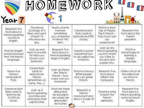 Homework Grid Year 7 Teaching Resources