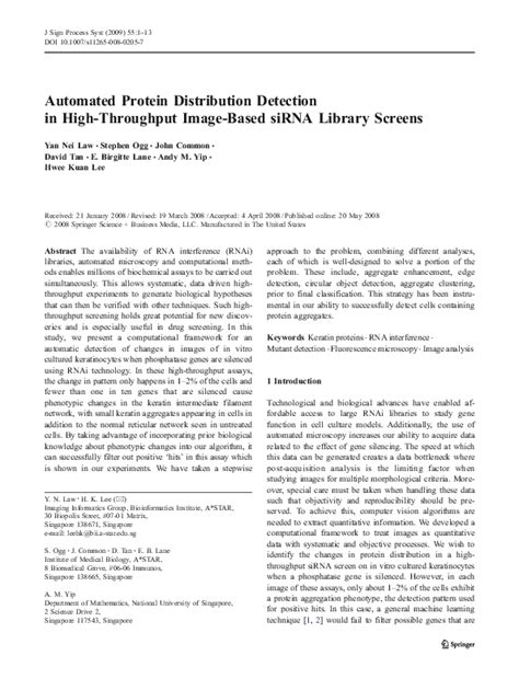 Pdf Automated Protein Distribution Detection In High Throughput Image