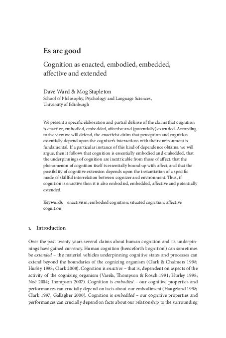 Pdf Es Are Good Cognition As Enacted Embodied Embedded Affective