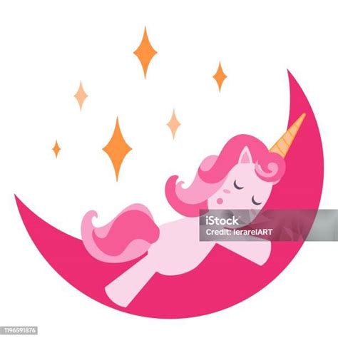 아름답고 귀여운 핑크 유니콘 아기 소년은 고립 된 흰색 배경에 별 들 사이에서 한 달에 자고있습니다 개념에 대한 스톡 벡터 아트 및 기타 이미지 Istock