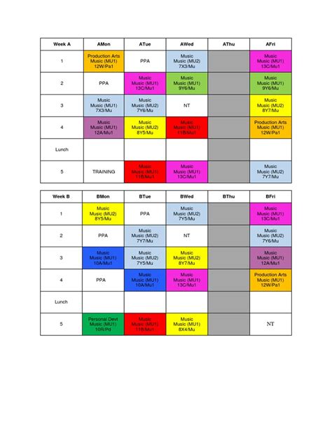 Colour Coded Timetable 2019 Pdf