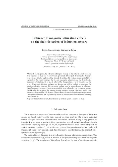 Pdf Influence Of Magnetic Saturation Effects On The Fault Detection Of Induction Motors