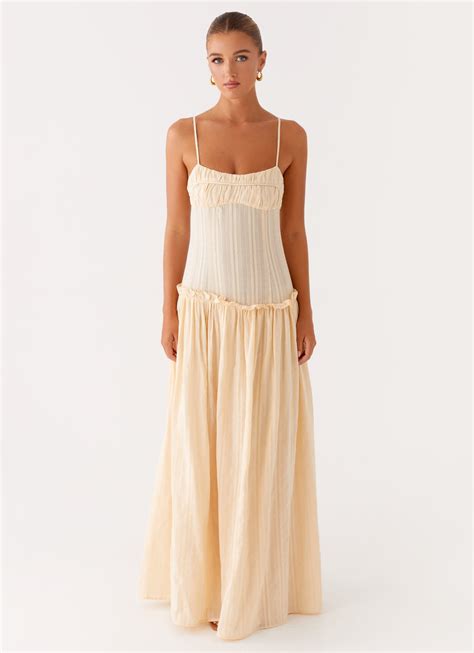 Jacinda Drop Waist Maxi Dress Cream Peppermayo