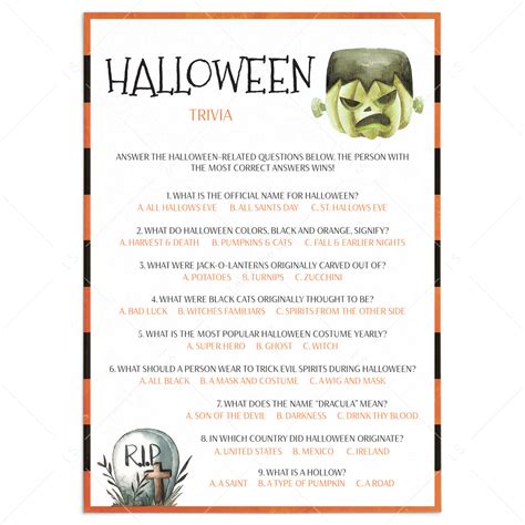 Halloween Quiz For Work Printable Answer Key Included Download