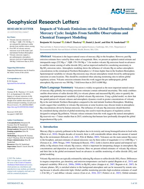 Pdf Impacts Of Volcanic Emissions On The Global Biogeochemical Mercury Cycle Insights From