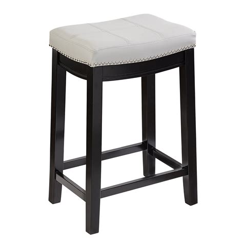 Saddle Top Wooden Counter Stool With Nailhead Accents Black And White