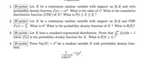 solved let x be a continuous random variable with support on