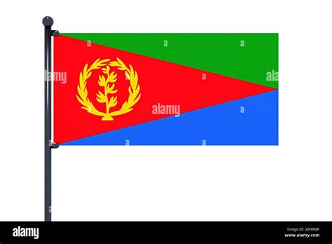 3d Illustration Of Flag Of Eritrea With Chrome Flag Pole With Snap Hooks In Blue Sky Straight
