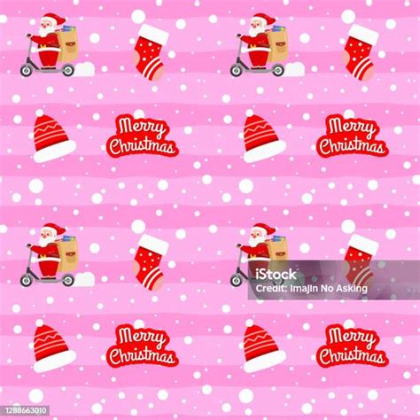크리스마스 귀여운 산타 클로스 스카우트 모자 양말 핑크 패턴 포장 지 일러스트 12월에 대한 스톡 벡터 아트 및 기타 이미지 12월 겨울 계절 Istock