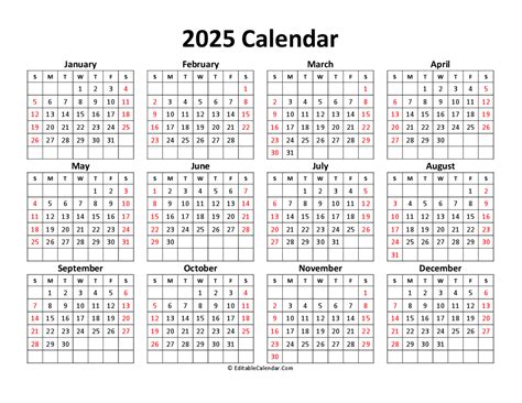 2025 Monthly Calendar Printable Excel File Chloe Delcina