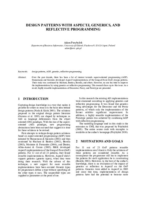 Pdf Design Patterns With Aspectj Generics And Reflective Programming