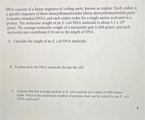 Solved DNA Consists Of A Linear Sequence Of Coding Units Chegg