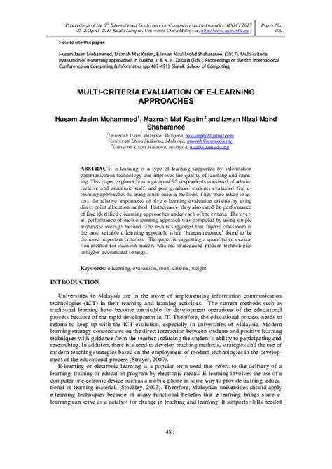 Pdf Multi Criteria Evaluation Of E Learning Approaches