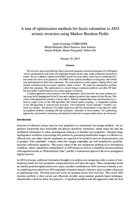Pdf A Tour Of Optimisation Methods For Facies Estimation In Avo