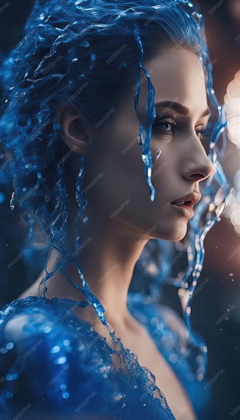 Premium Ai Image Girl Abstract Art Bleeding Blue Blue Theme Visually Stunning Beautiful