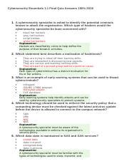 Cybersecurity Essentials FINAL EXAM Docx Cybersecurity Essentials Final Quiz Answers