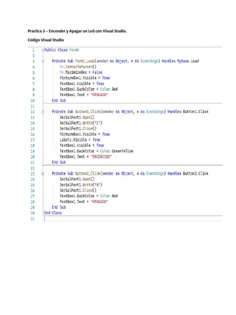 Practica 4 Encender Y Apagar Un Led Con Visual Basic Pdf Pdf