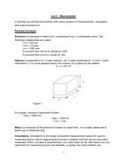 Lab Measurement Pdf Lab Measurement In This Lab You Will Become Familiar With Metric