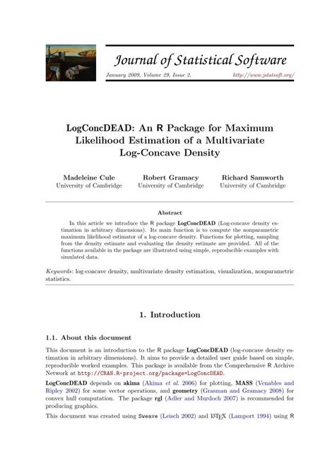 Pdf Logconcdead An R Package For Maximum Likelihood Estimation